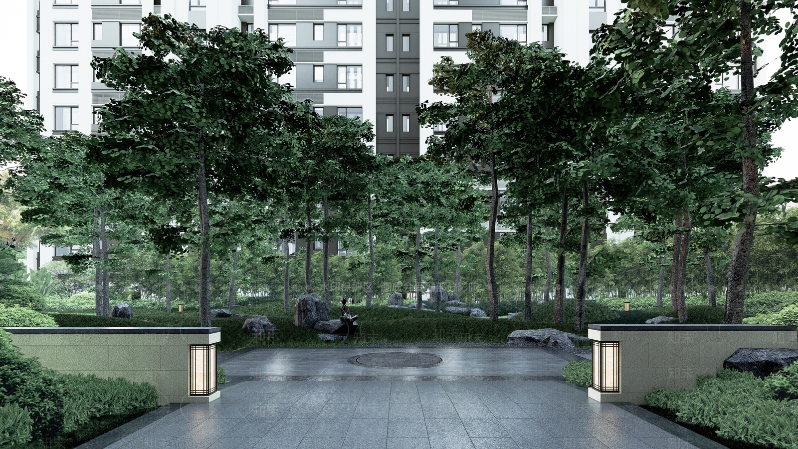 中式小区景观SU模型下载【ID:1121864153】_知末su模型网