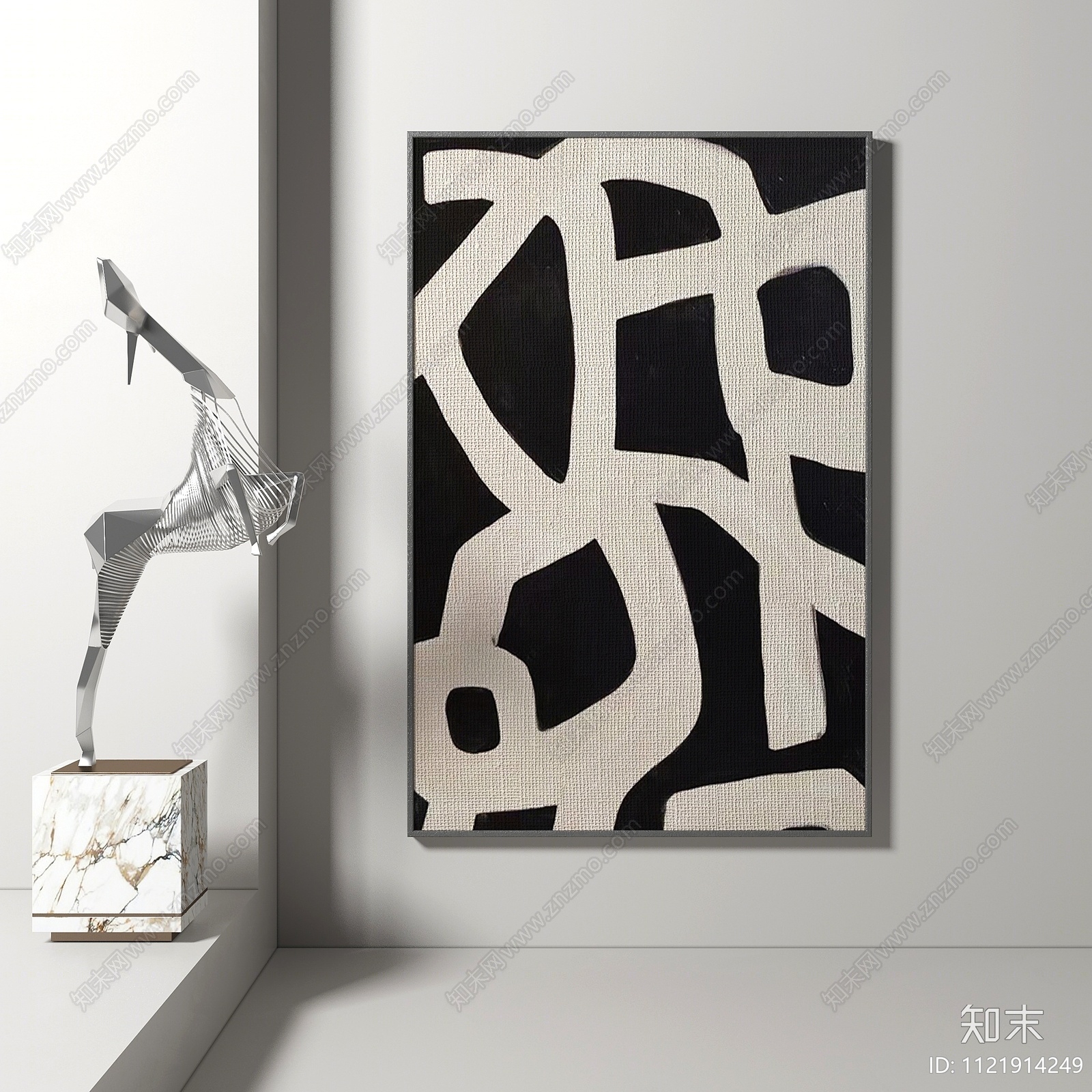 现代黑白装饰画3d模型下载【id1121914249】知末3d模型网