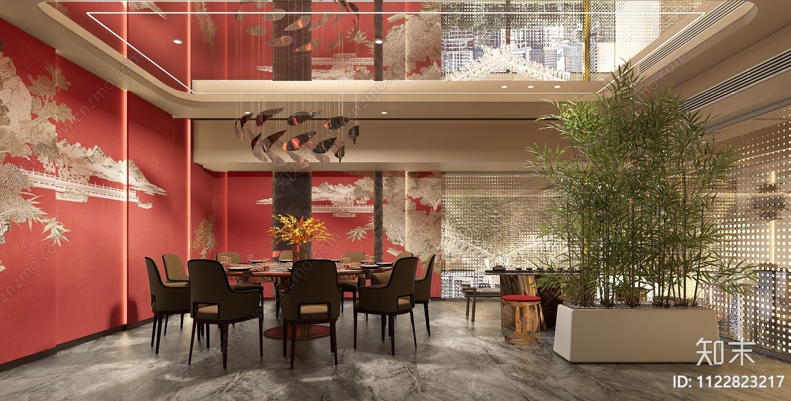 新中式餐饮包厢3d模型下载【id1122823217】知末3d模型网