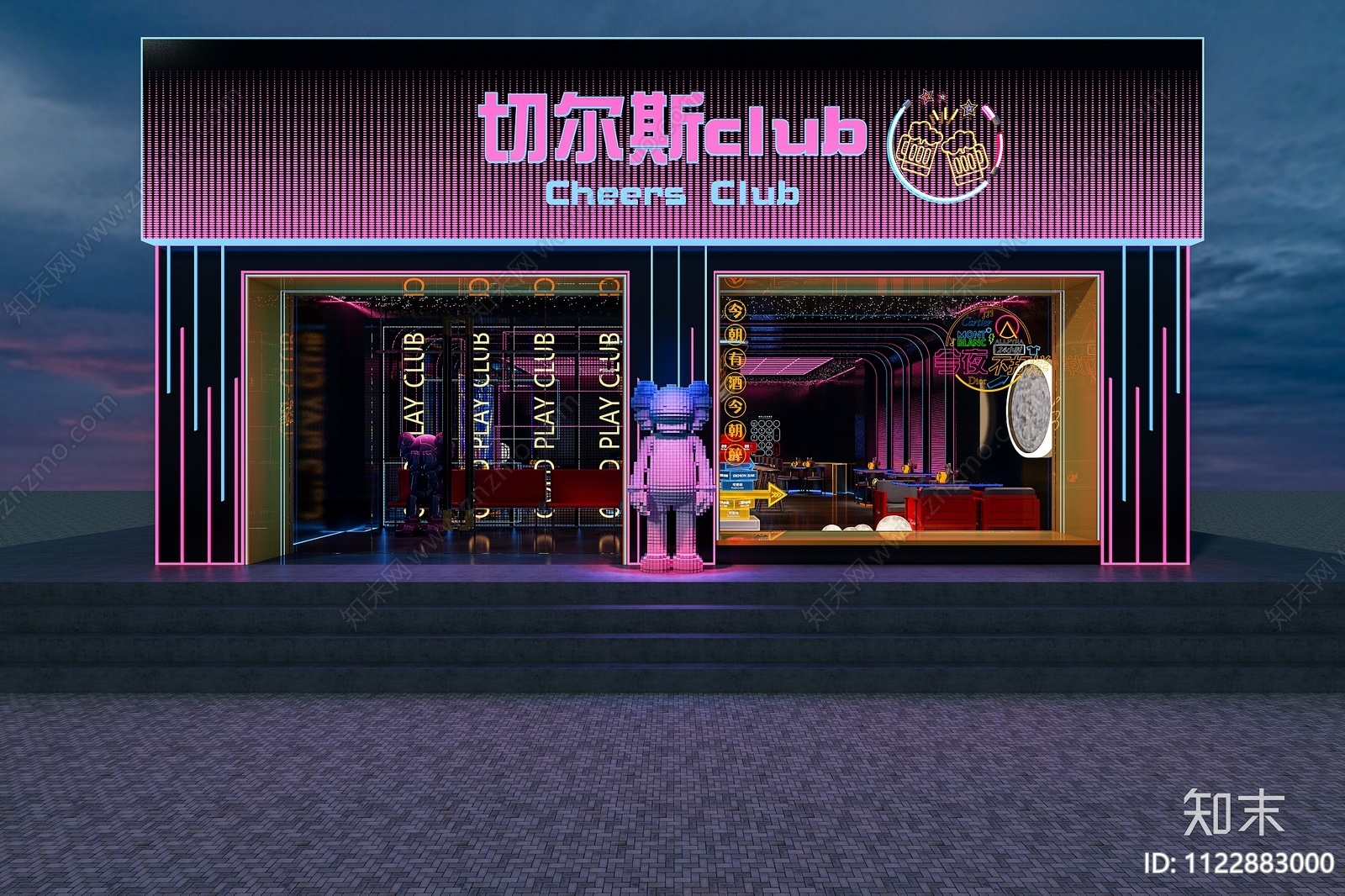 现代酒吧门头门面3d模型下载【id1122883000】知末3d模型网