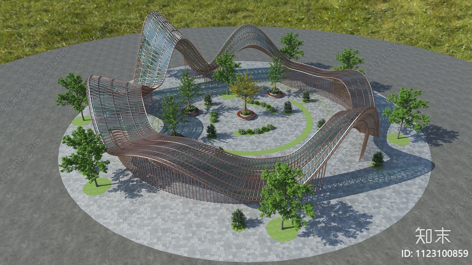 现代艺术长廊公园景观3d模型下载【id1123100859】知末3d模型网