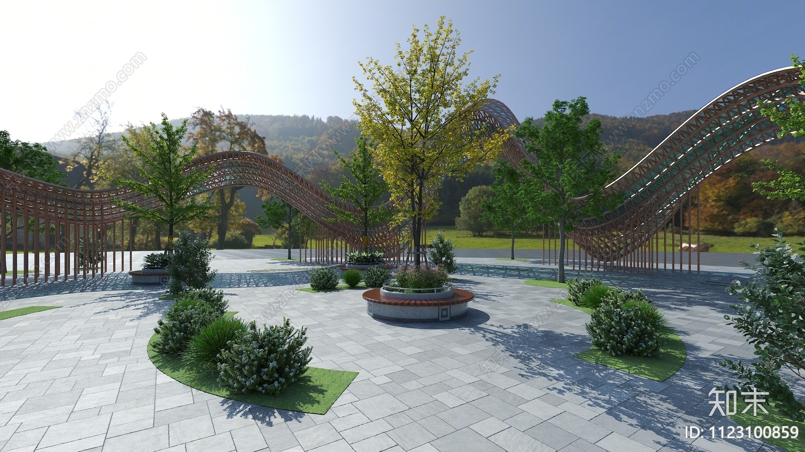 现代艺术长廊公园景观3d模型下载【id1123100859】知末3d模型网