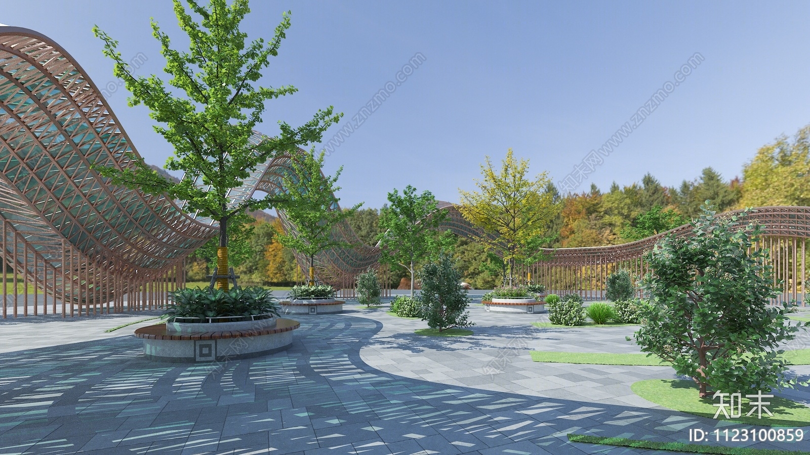 现代艺术长廊公园景观3d模型下载【id1123100859】知末3d模型网