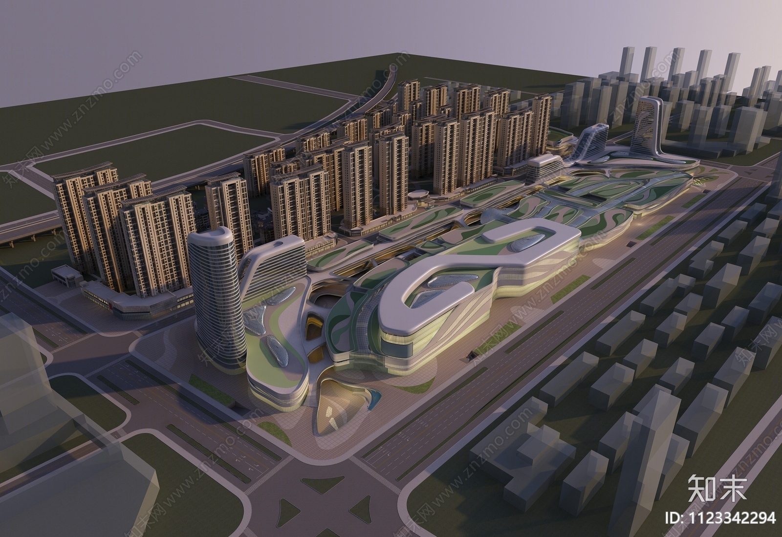 现代办公楼鸟瞰3d模型下载【id1123342294】知末3d模型网