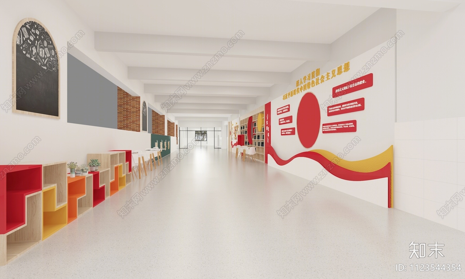 现代校园党建文化长廊3d模型下载【id1123544354】知末3d模型网