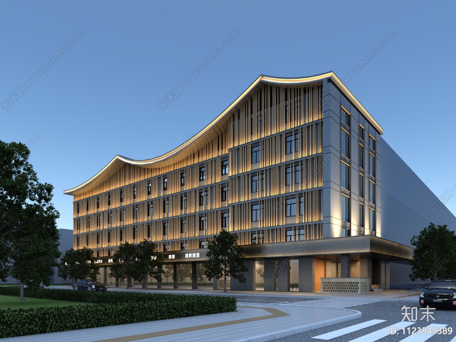 新中式酒店外观3d模型下载【id1123549389】知末3d模型网