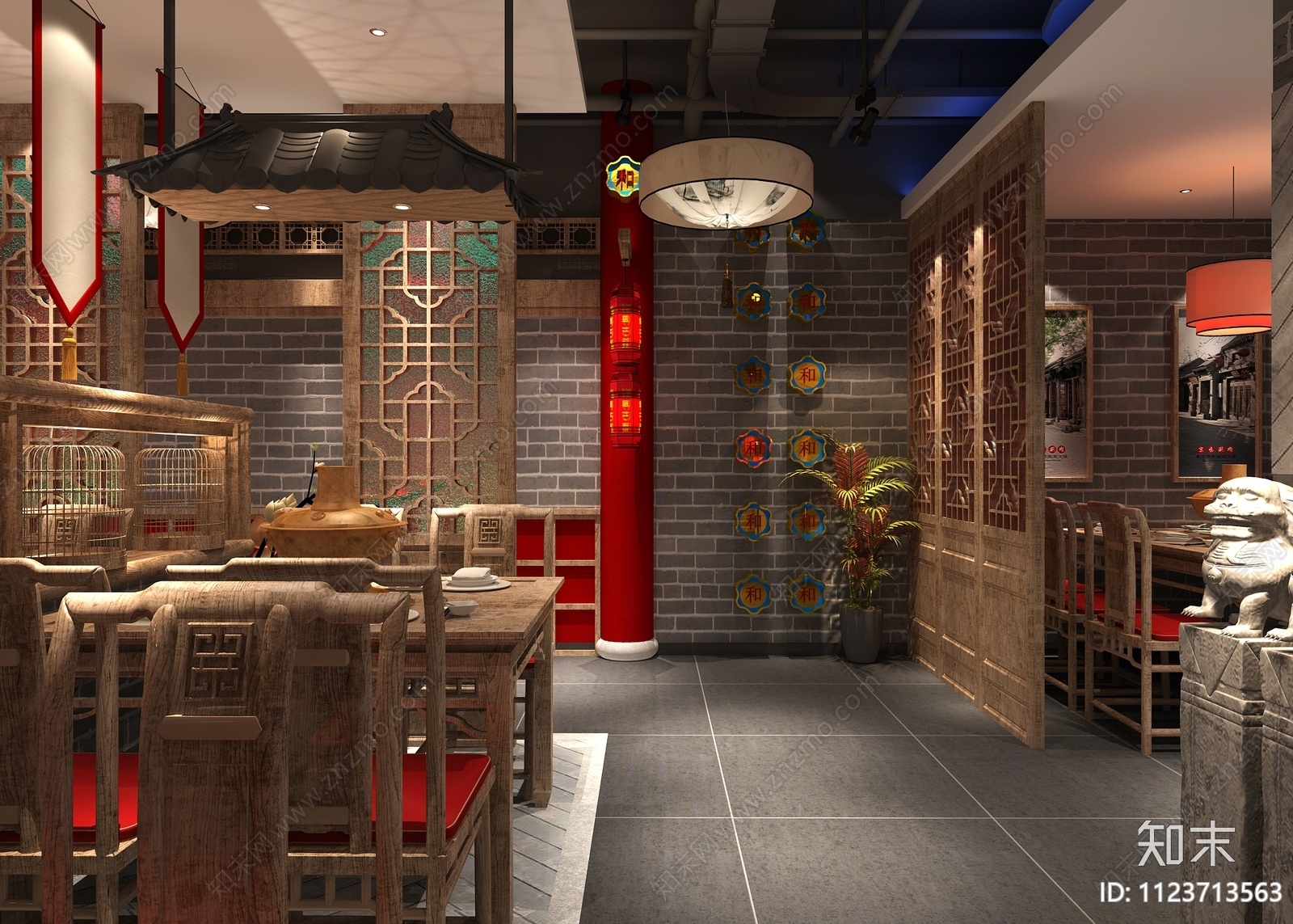 中式老北京火锅店3d模型下载【id1123713563】知末3d模型网