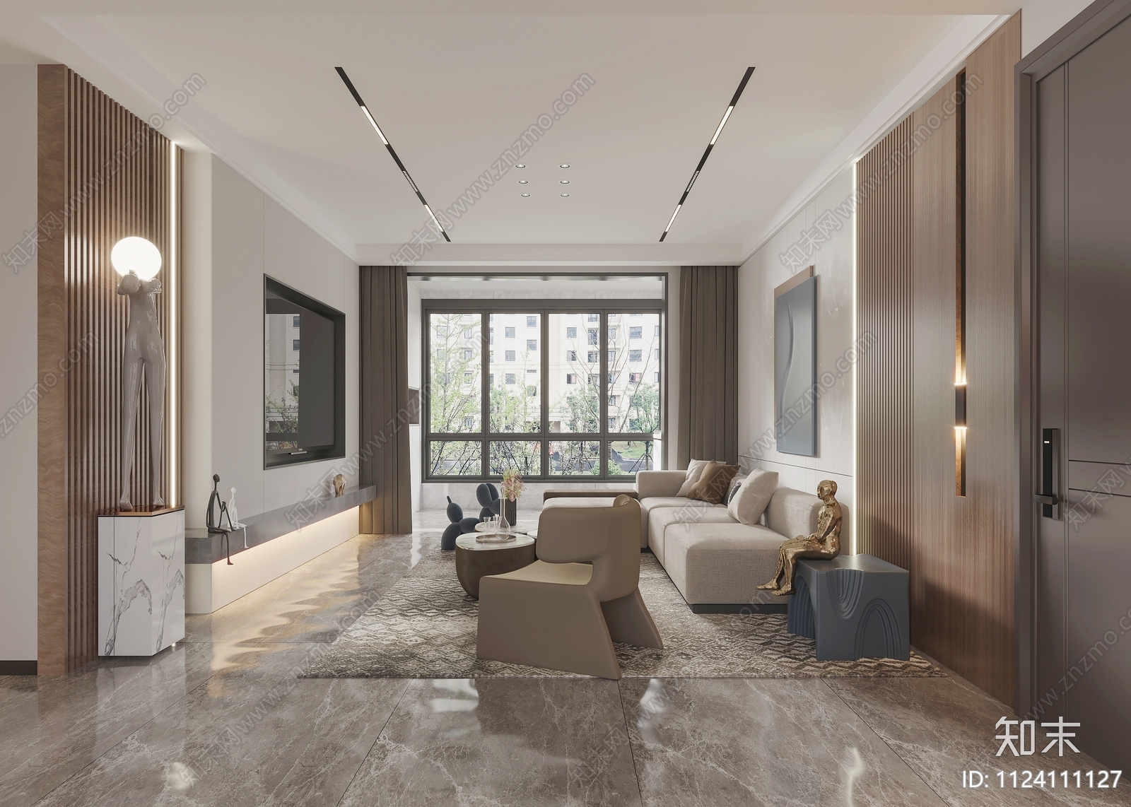 现代简约平层装修施工图下载【ID:1124111127】_知末案例馆