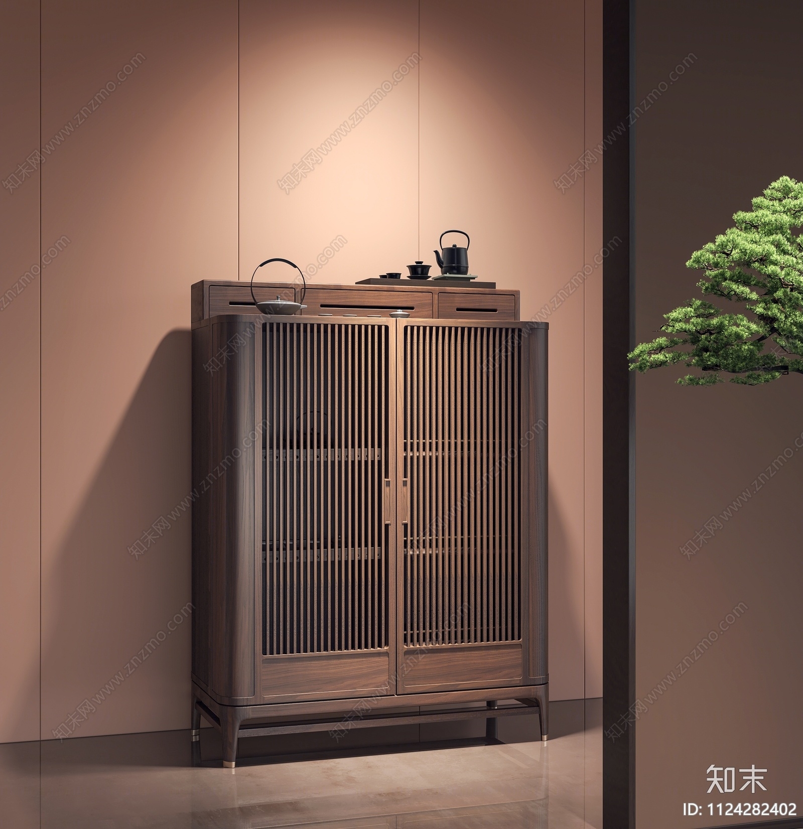 新中式实木餐边柜3d模型下载【id1124282402】知末3d模型网