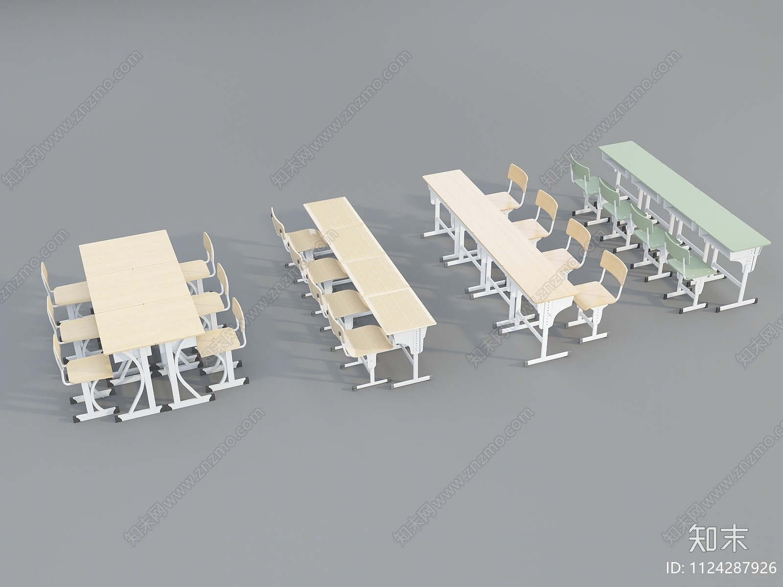 现代教室桌椅组合3d模型下载【id1124287926】知末3d模型网