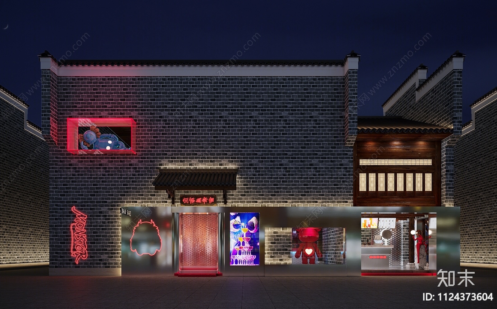 现代酒吧门头3d模型下载【id1124373604】知末3d模型网