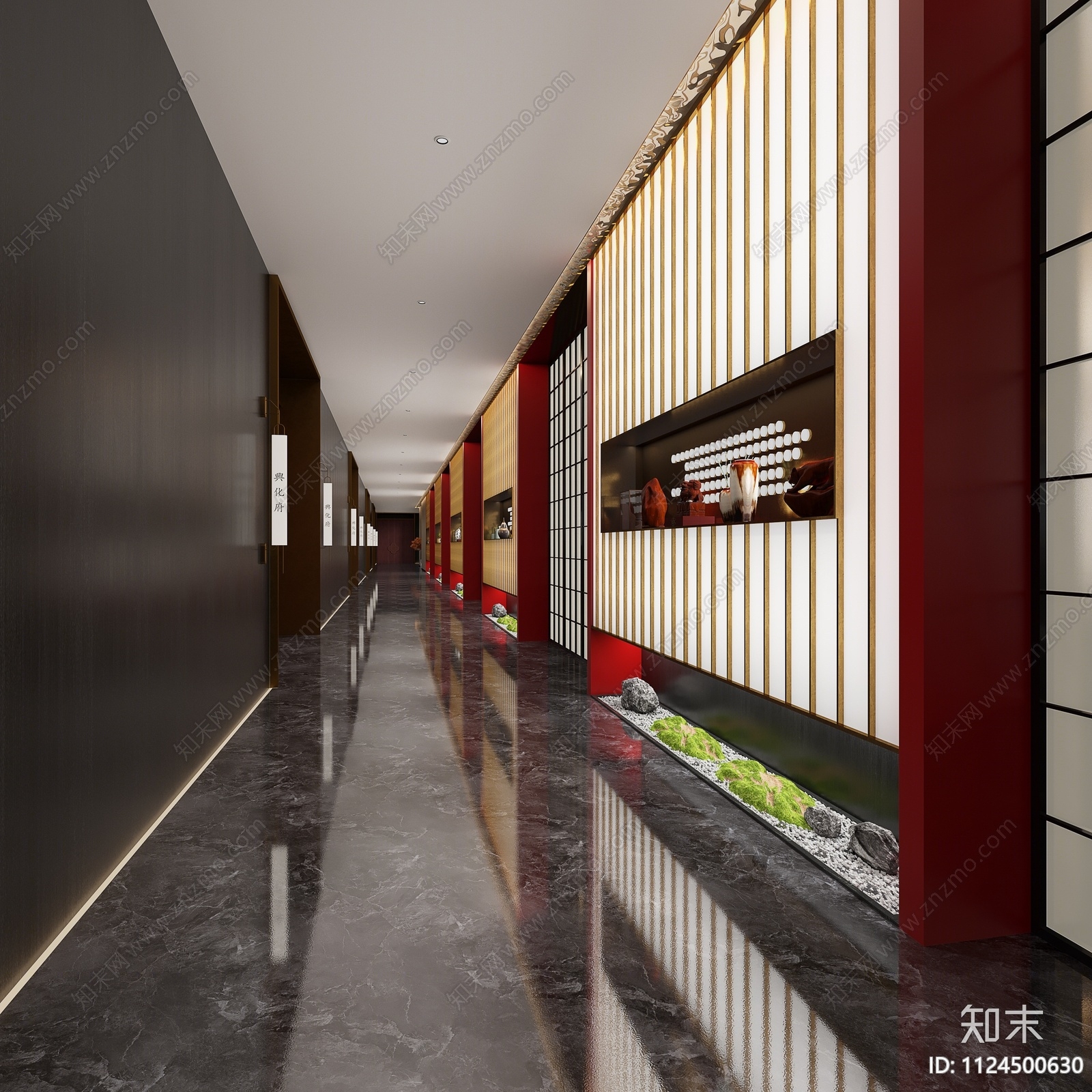 新中式酒店酒店玄关过道3d模型下载【id1124500630】知末3d模型网