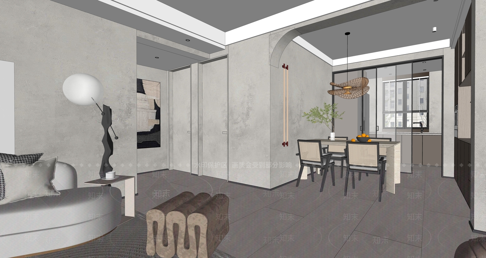 侘寂风餐厅SU模型下载【ID:1124530319】_知末su模型网