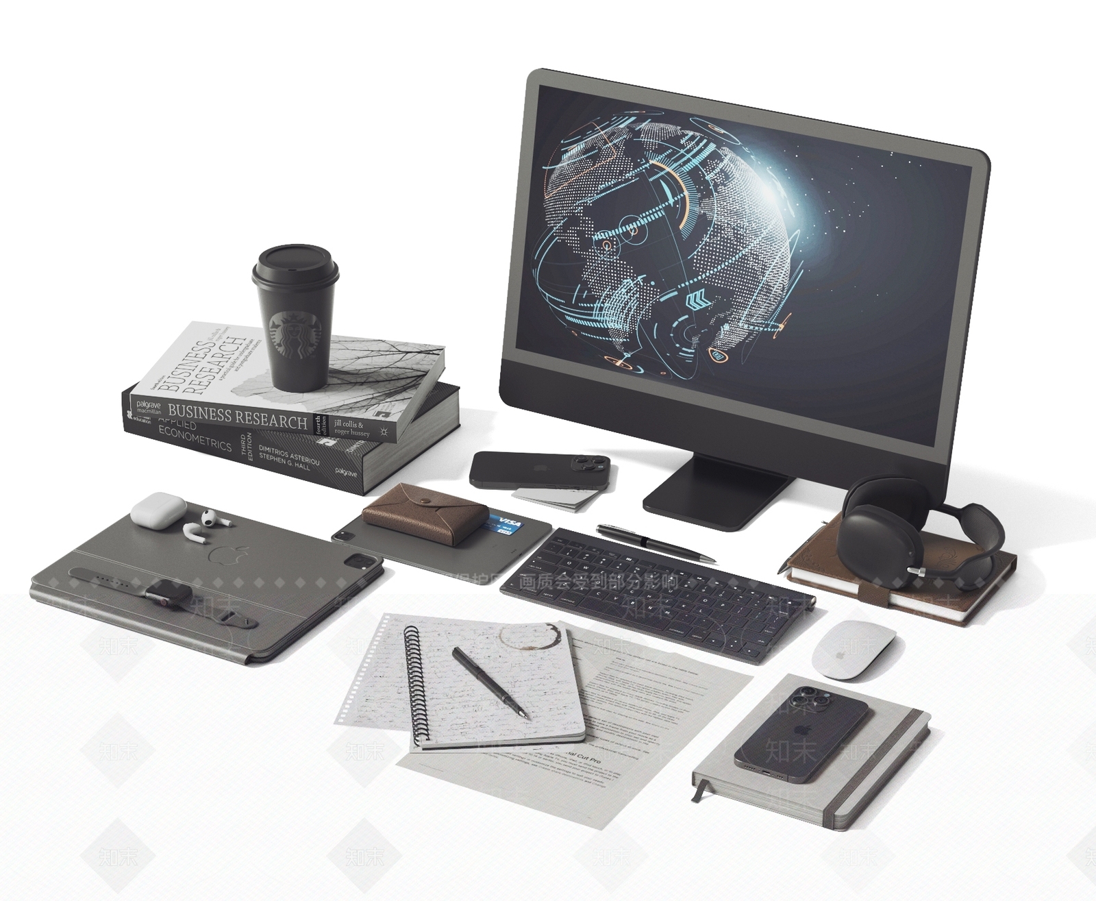 笔记本电脑摆件组合3D模型下载【ID:1124543659】_知末3d模型网