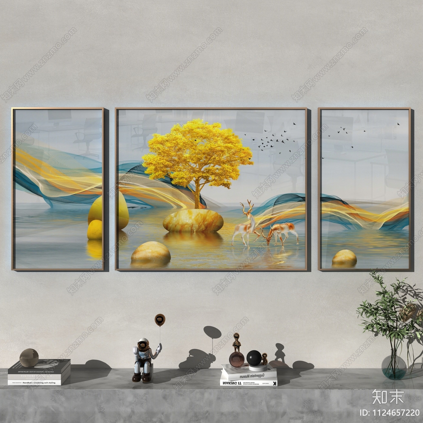 现代装饰墙面挂画3d模型下载【id1124657220】知末3d模型网