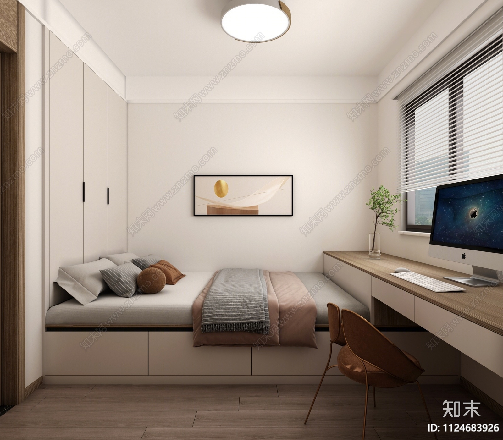 现代简约榻榻米卧室3d模型下载【id1124683926】知末3d模型网