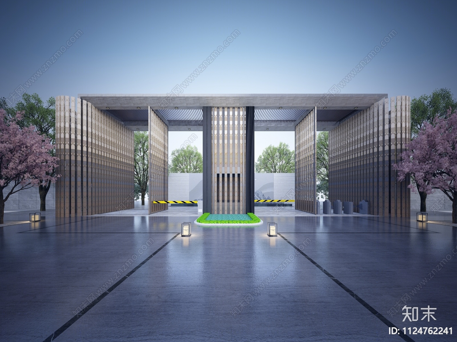 现代小区大门3d模型下载【id1124762241】知末3d模型网