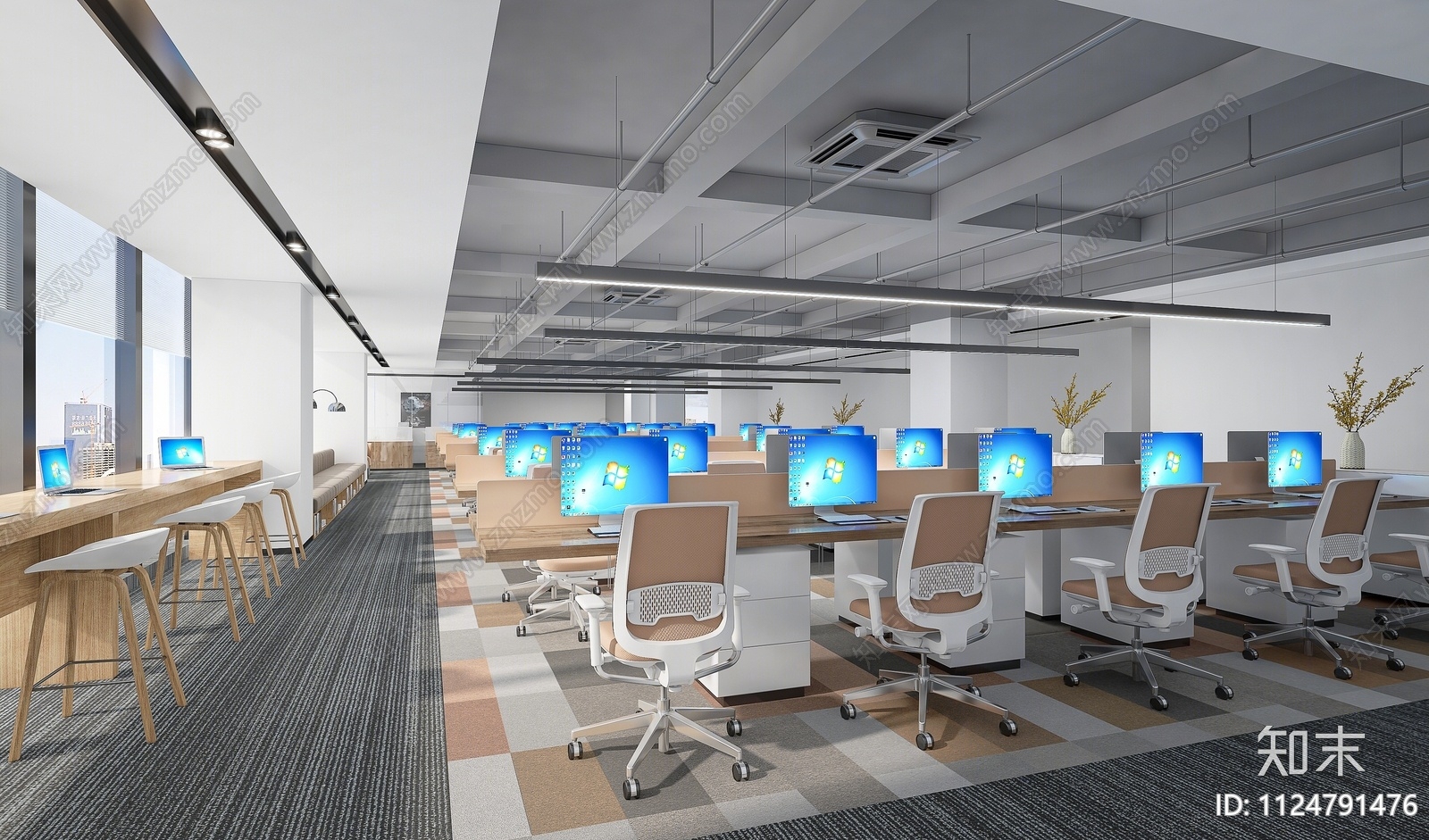 现代开敞办公区3d模型下载【id1124791476】知末3d模型网