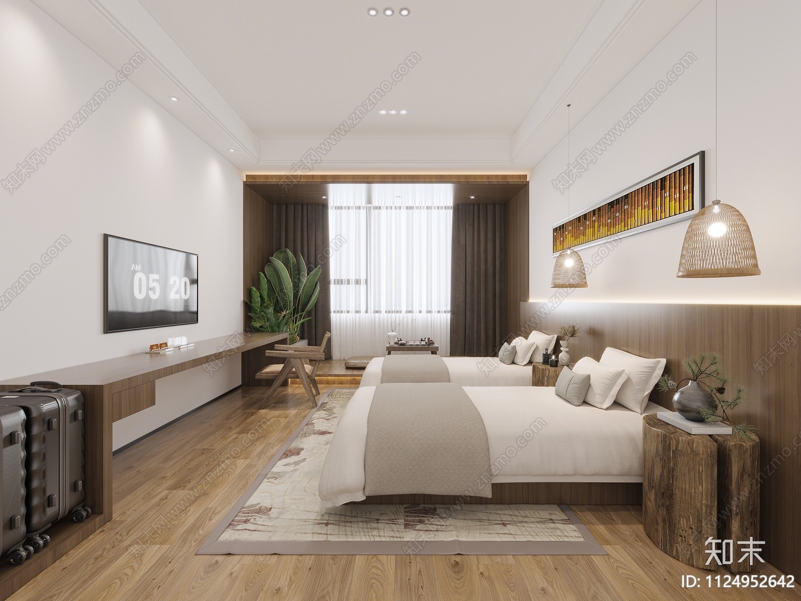 侘寂酒店客房3d模型下载【id1124952642】知末3d模型网
