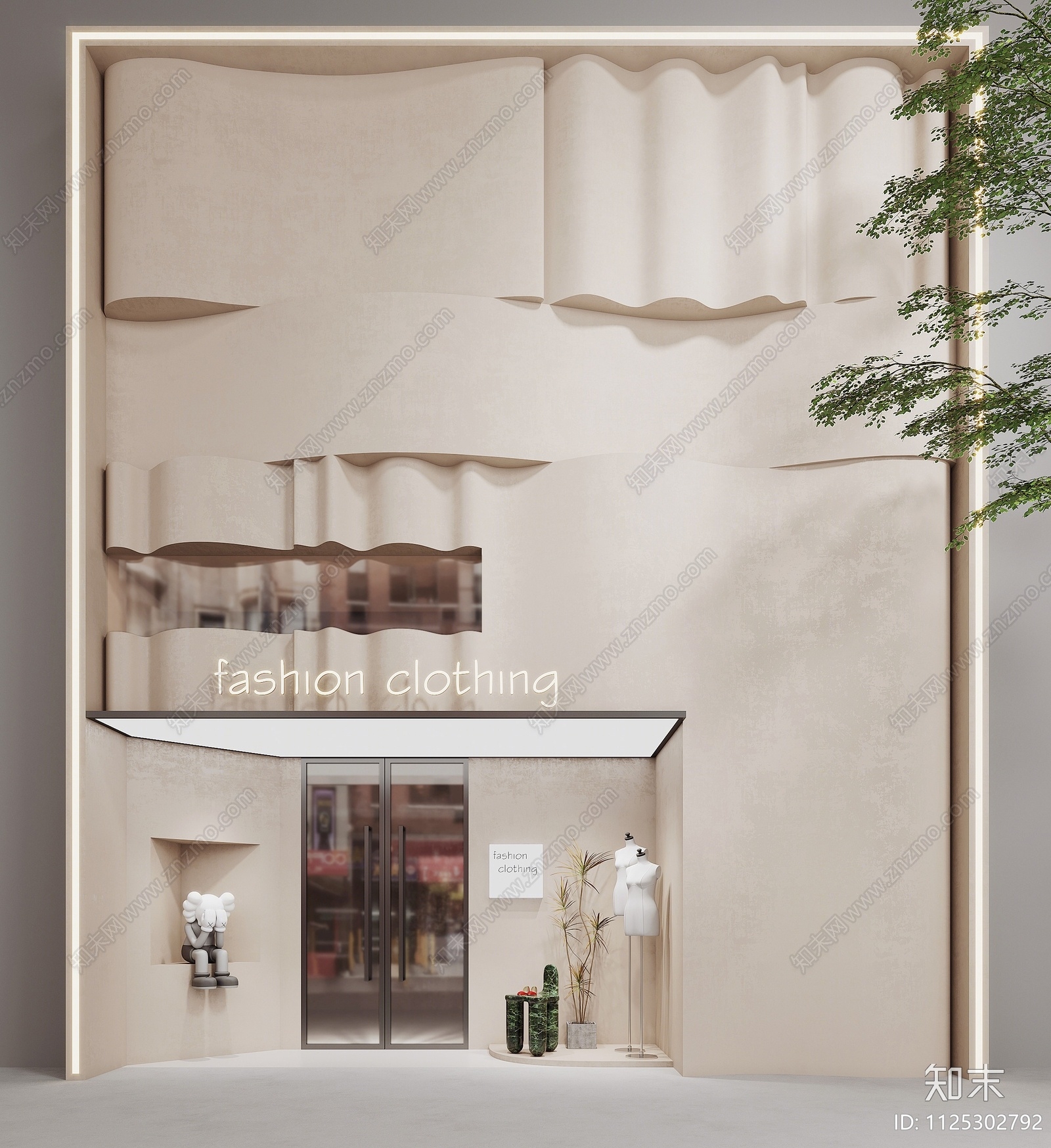 侘寂服装店门头3d模型下载【id1125302792】知末3d模型网