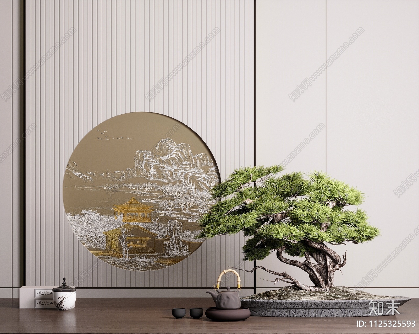 新中式饰品摆件组合3d模型下载【id1125325593】知末3d模型网