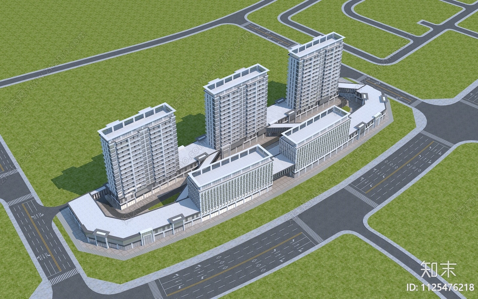 现代办公楼鸟瞰3d模型下载【id1125476218】知末3d模型网