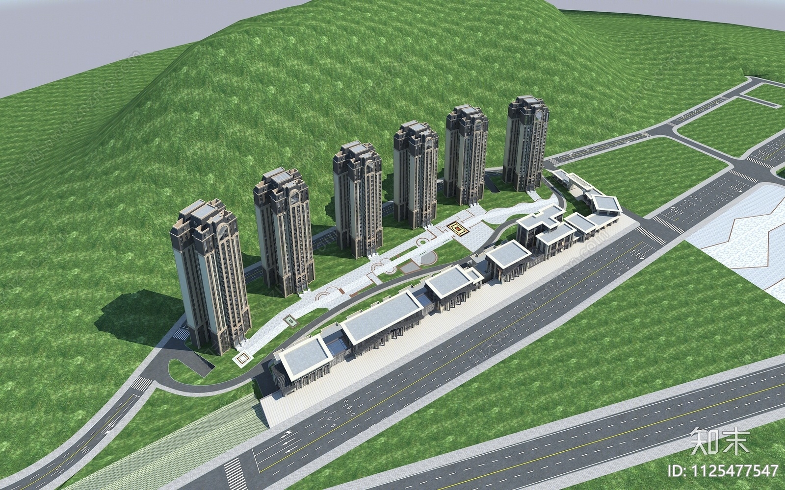 高层小区鸟瞰3d模型下载【id1125477547】知末3d模型网