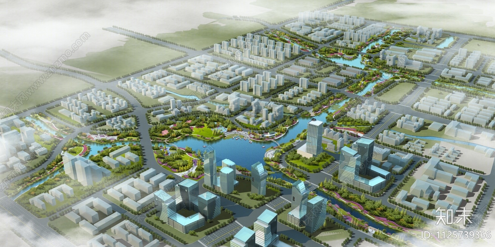 现代城市鸟瞰规划3d模型下载【id1125739366】知末3d模型网