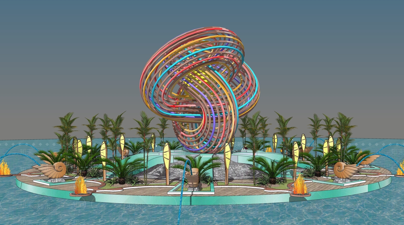 现代莫比乌斯螺旋回环线管彩色交错抽象雕塑SU模型下载【ID:1125854283】_知末su模型网