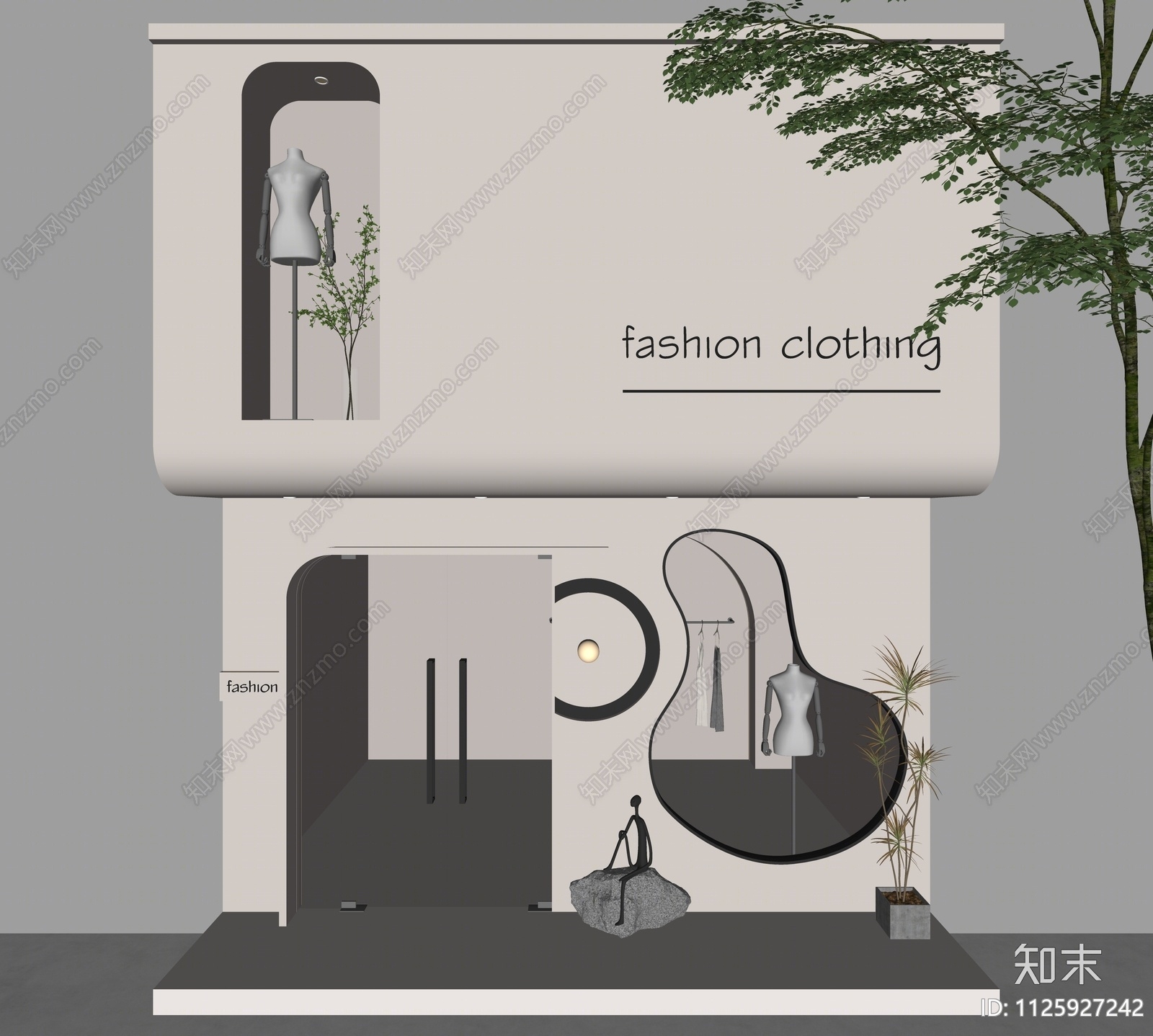 现代服装店门头门面su模型下载【id1125927242】知末su模型网
