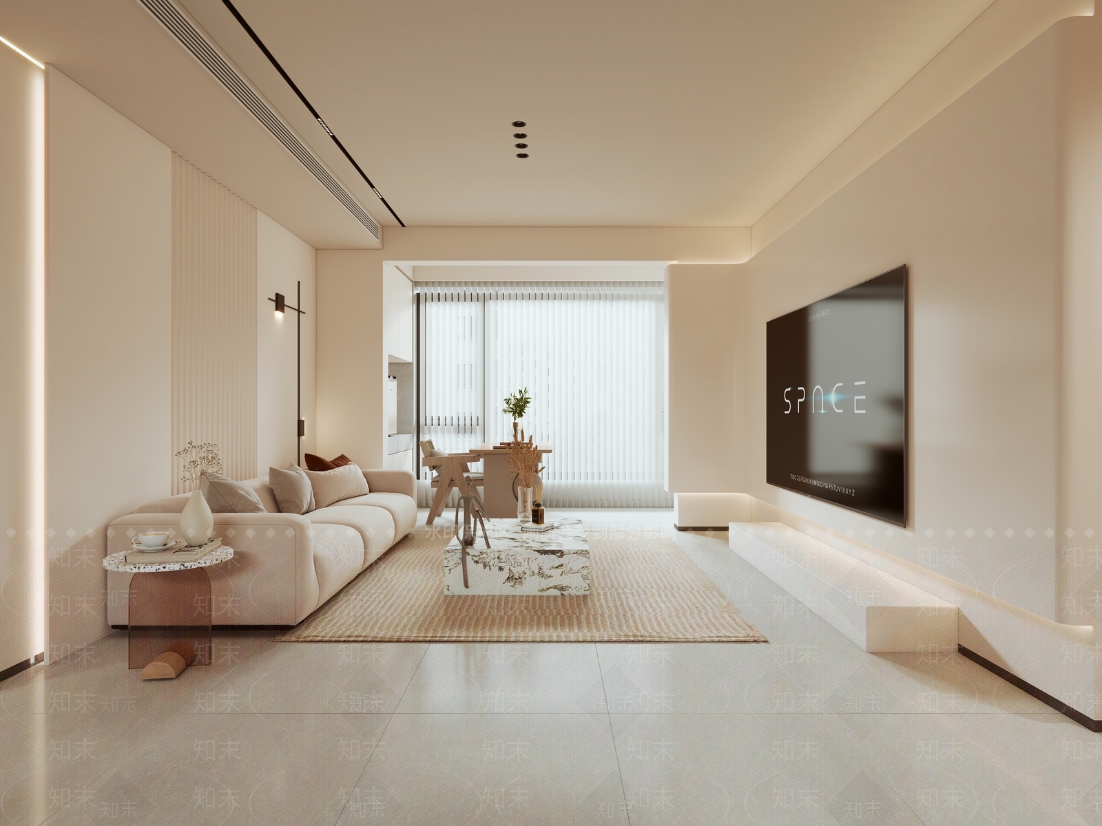 现代奶油风客餐厅3D模型下载【ID:1126187420】_知末3d模型网