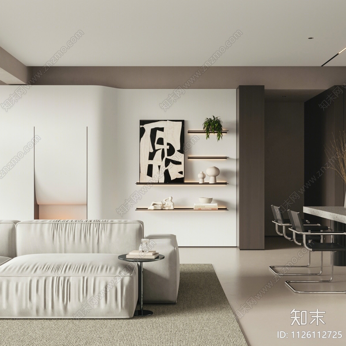 现代极简客餐厅3d模型下载【id1126112725】知末3d模型网