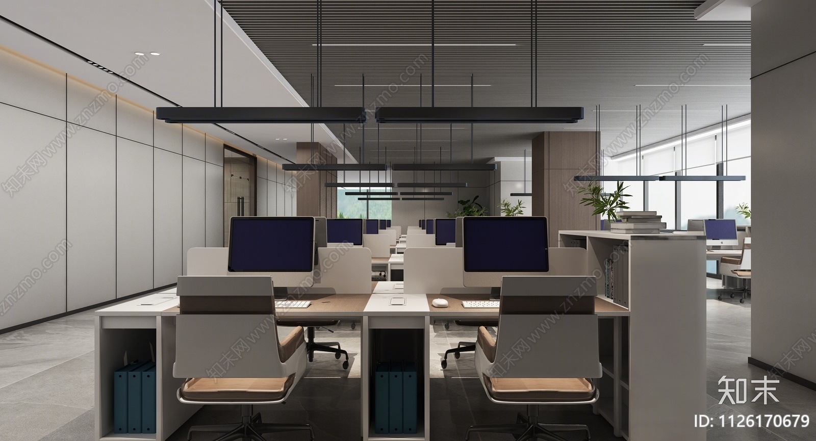 现代开敞办公区3d模型下载【id1126170679】知末3d模型网