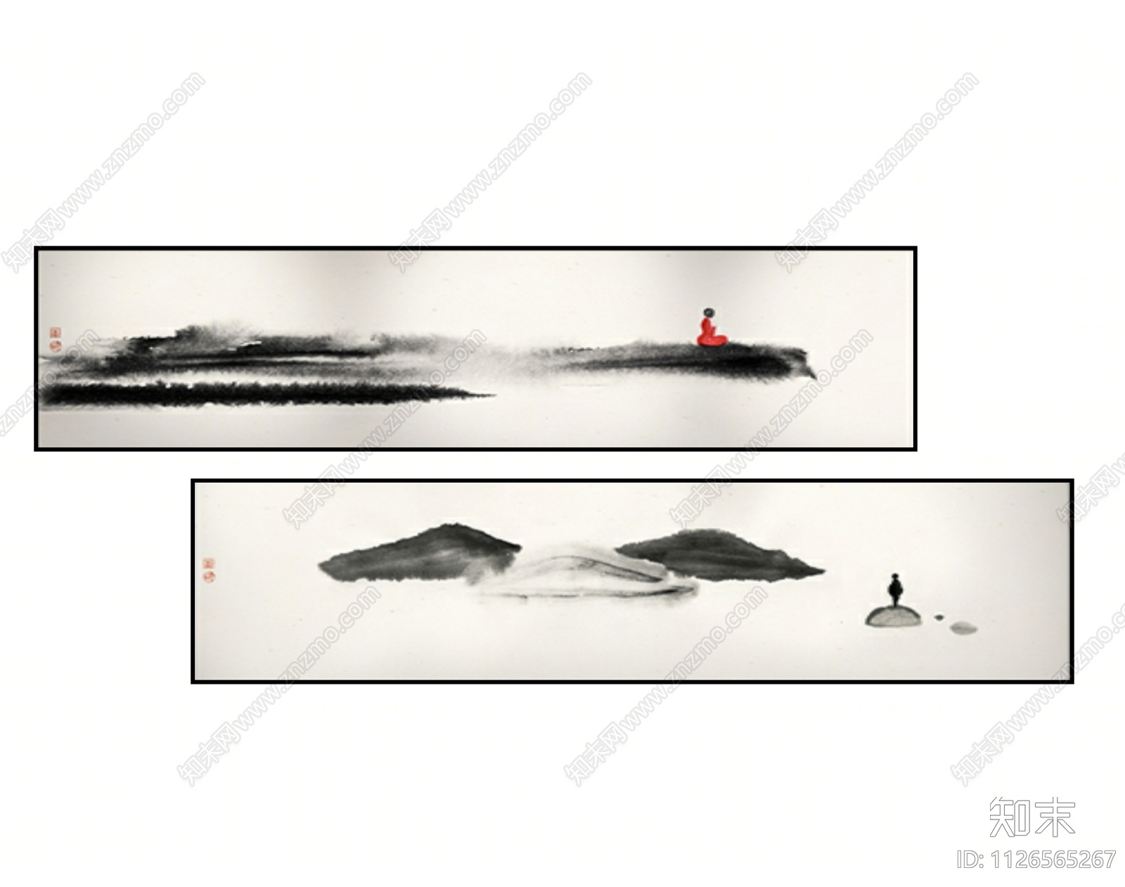 新中式禅意山水装饰画su模型下载【id1126565267】知末su模型网