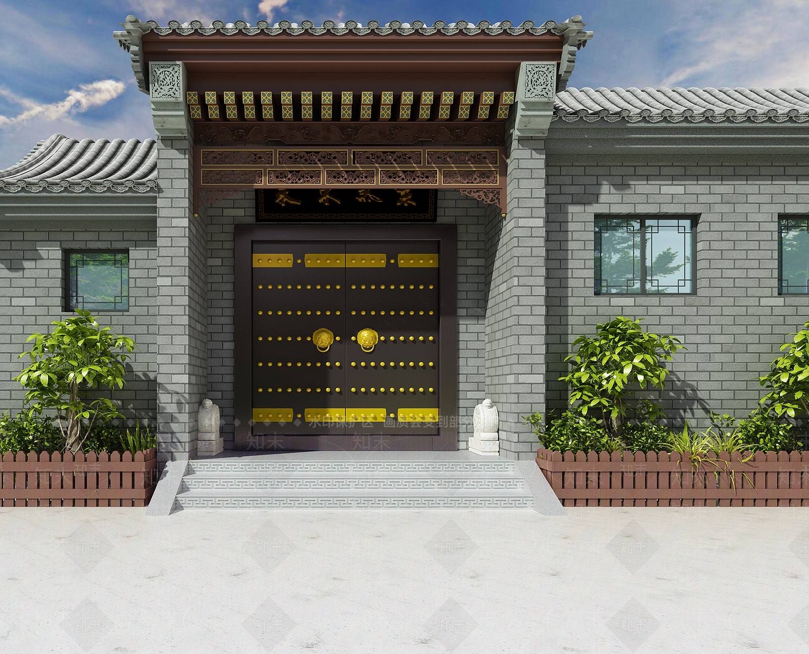 中式入口大门3D模型下载【ID:1126685469】_知末3d模型网