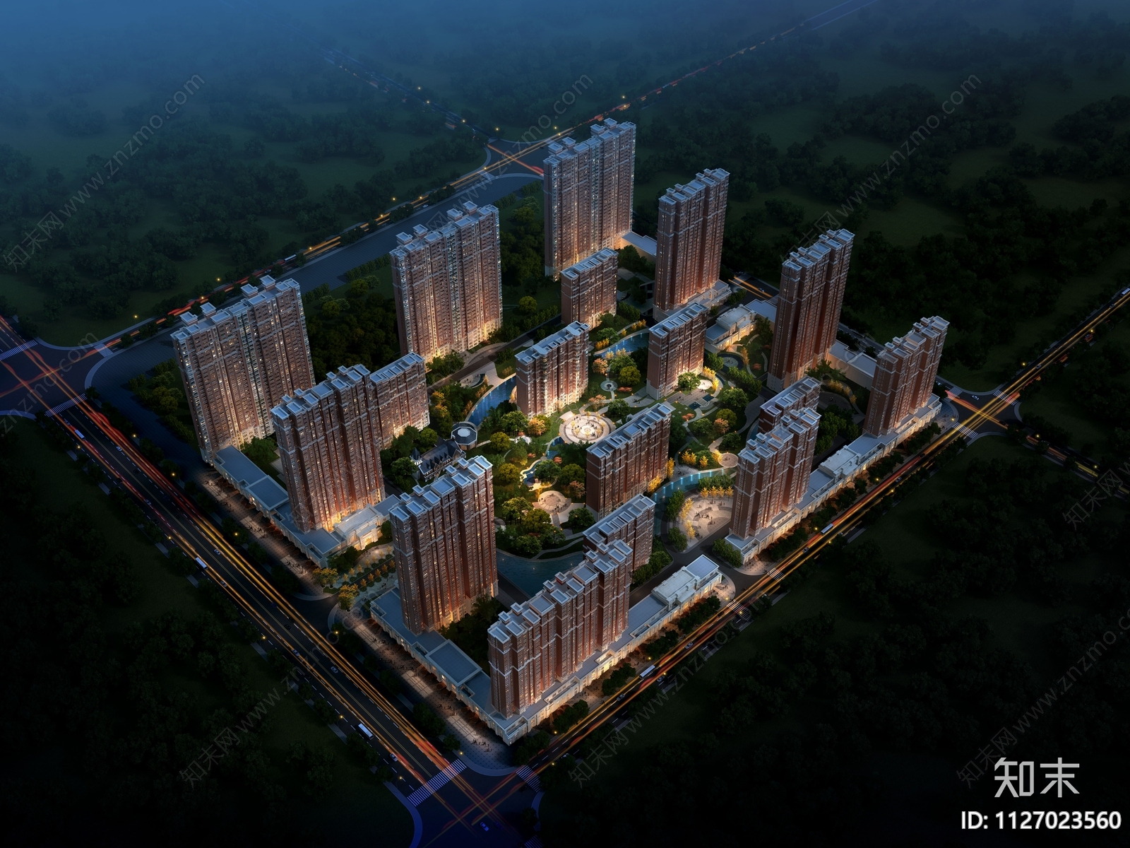 夜景住宅大区建筑景观鸟瞰效果图psd免抠贴图下载【id 1127023560】 【知末网贴图库】