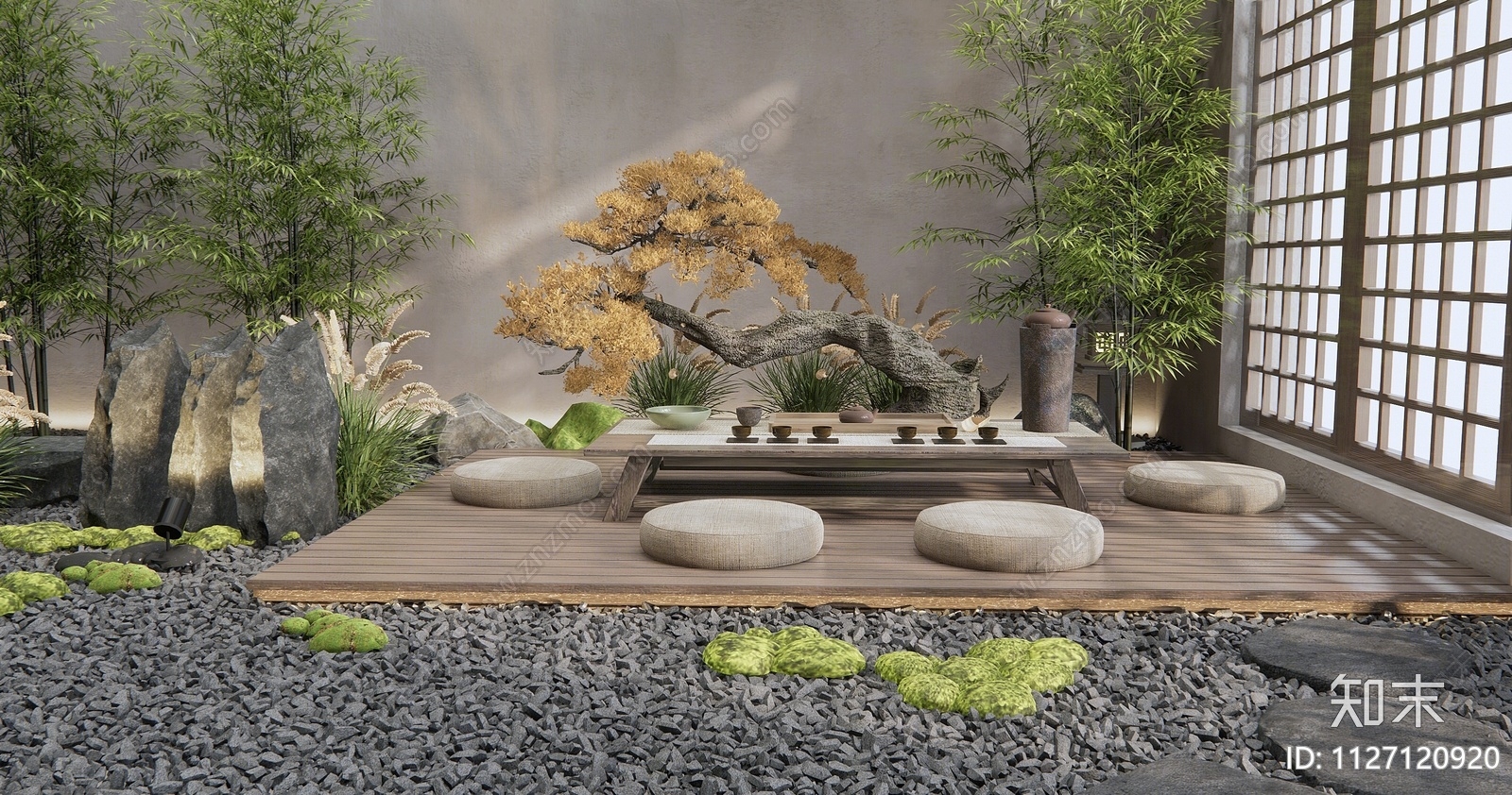 新中式榻榻米茶室3d模型下载【id1127120920】知末3d模型网