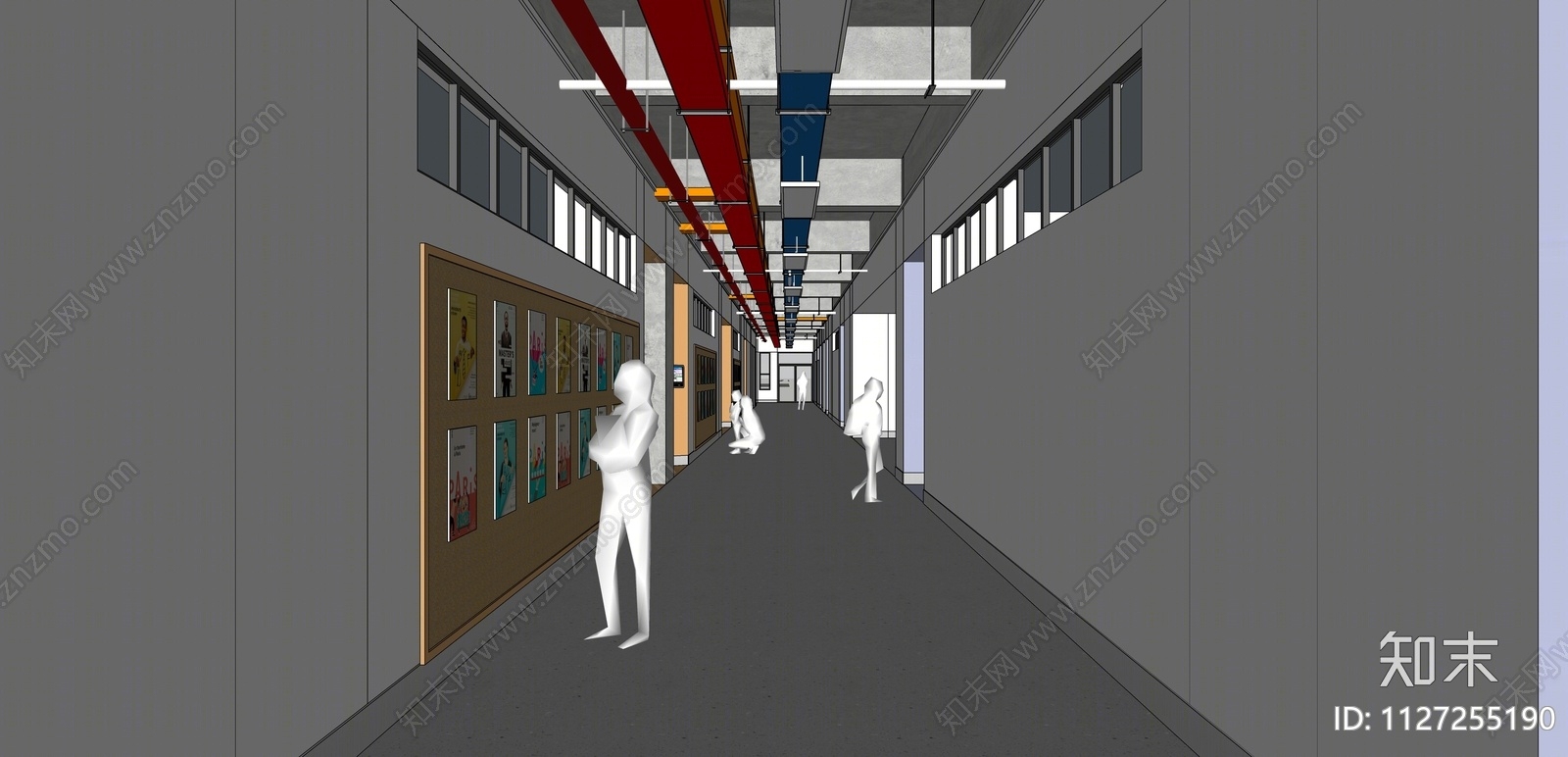 现代学校走廊su模型下载【id1127255190】知末su模型网