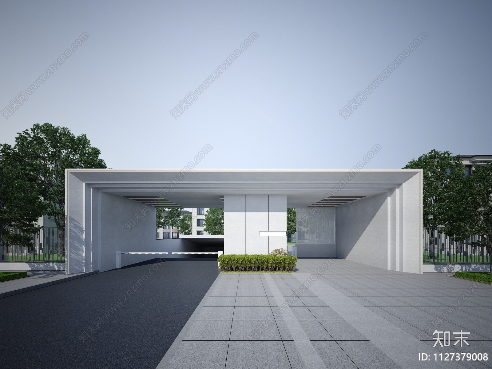 现代小区大门3d模型下载【id1127379008】知末3d模型网