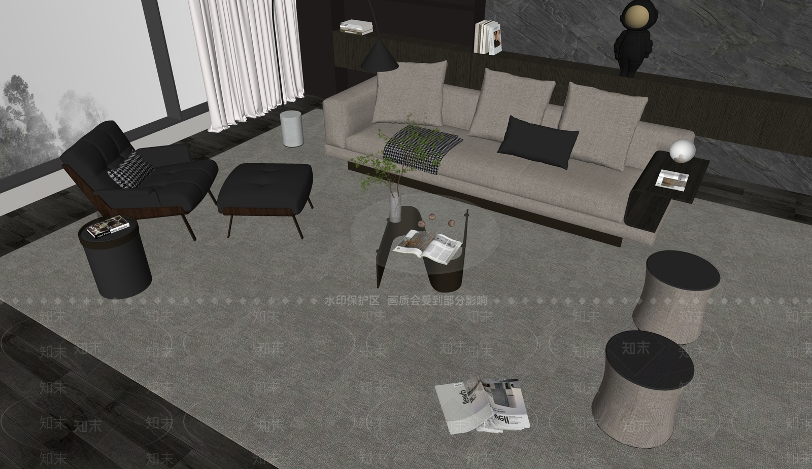 Minotti米洛提现代沙发茶几组合SU模型下载【ID:1127458230】_知末su模型网