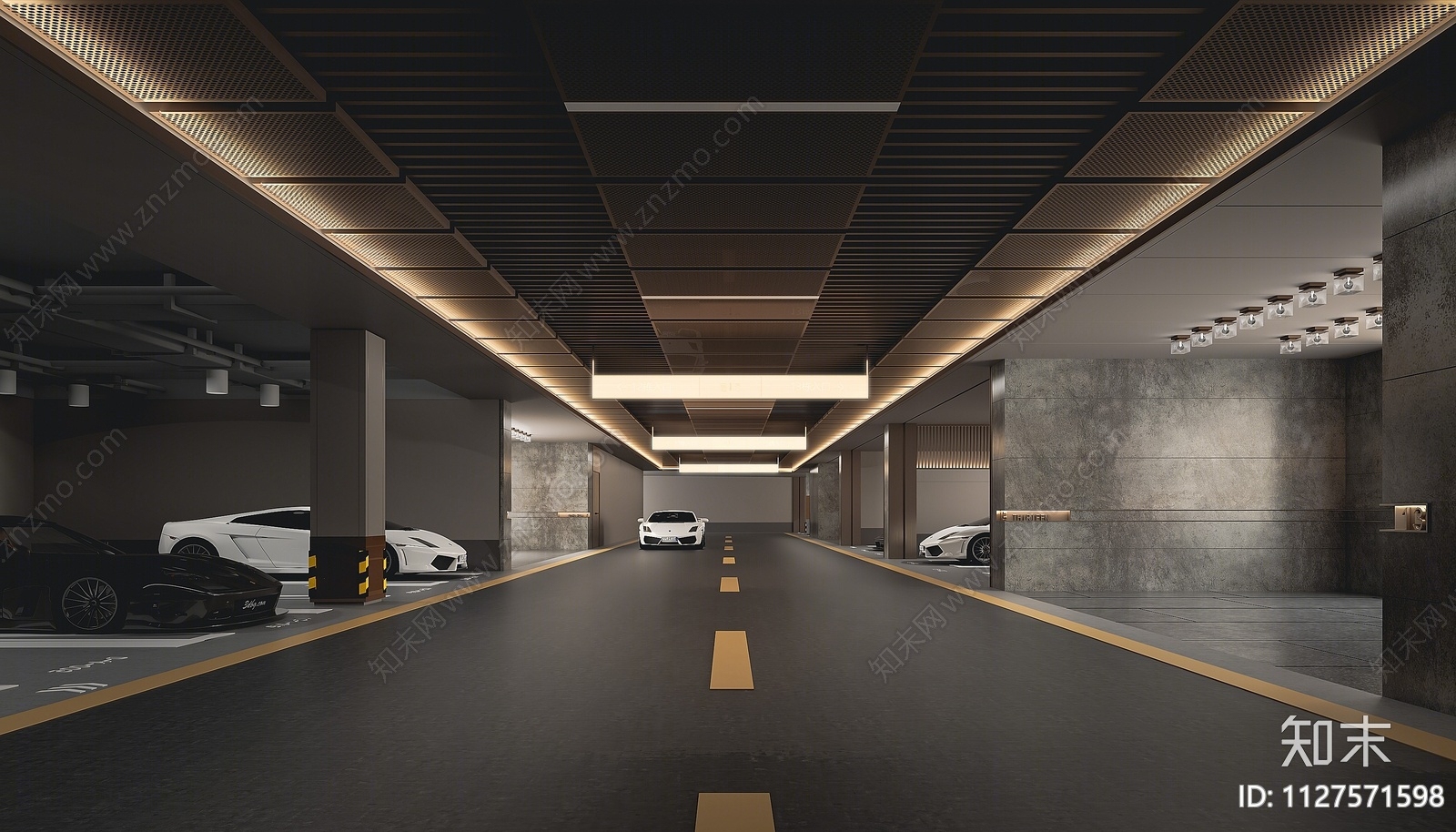 现代地下停车场3d模型下载【id1127571598】知末3d模型网