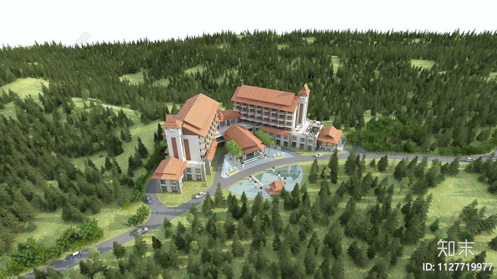 东南亚度假酒店鸟瞰规划3d模型下载【id1127719977】知末3d模型网