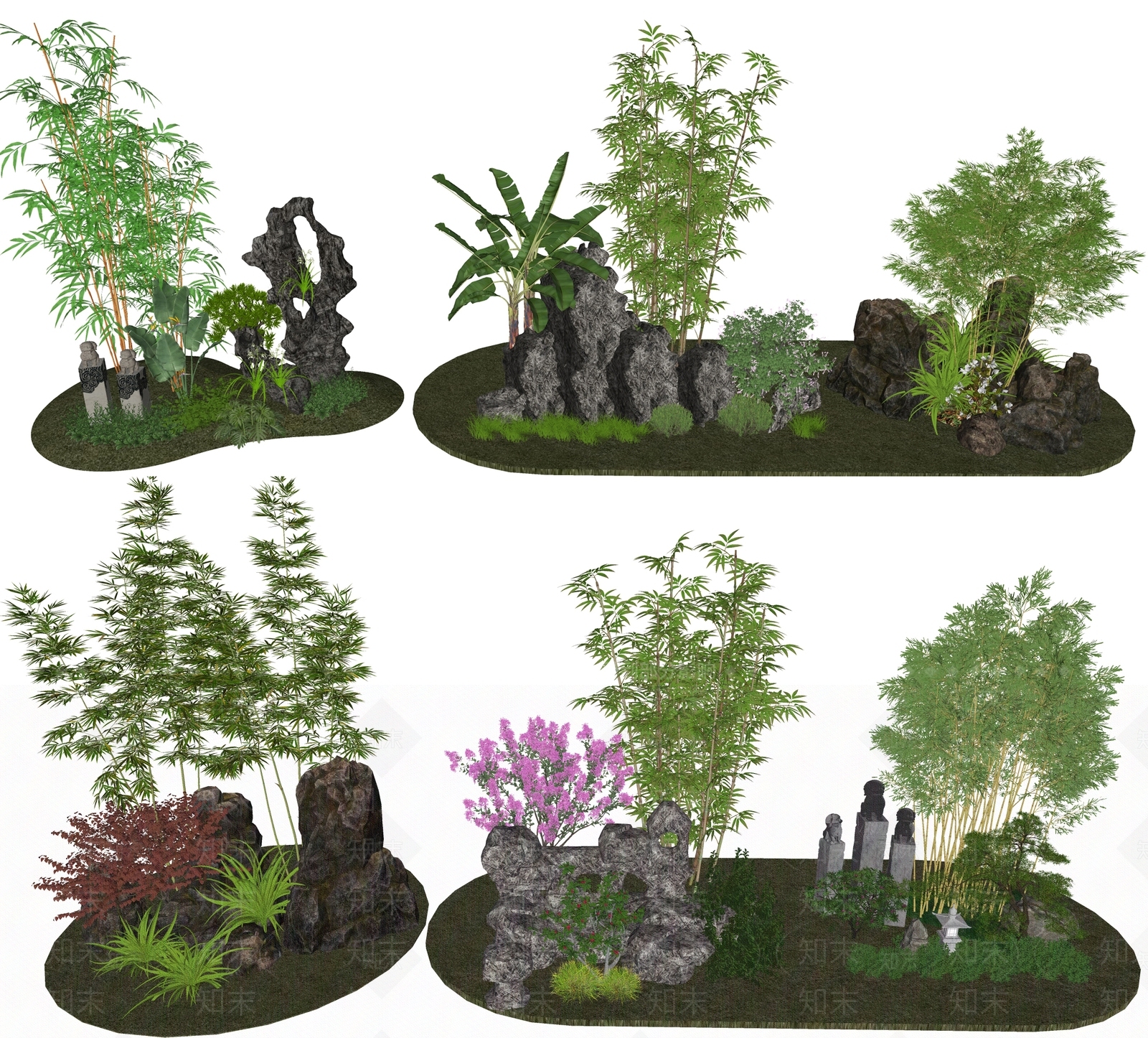 新中式庭院小品SU模型下载【ID:1127722254】_知末su模型网