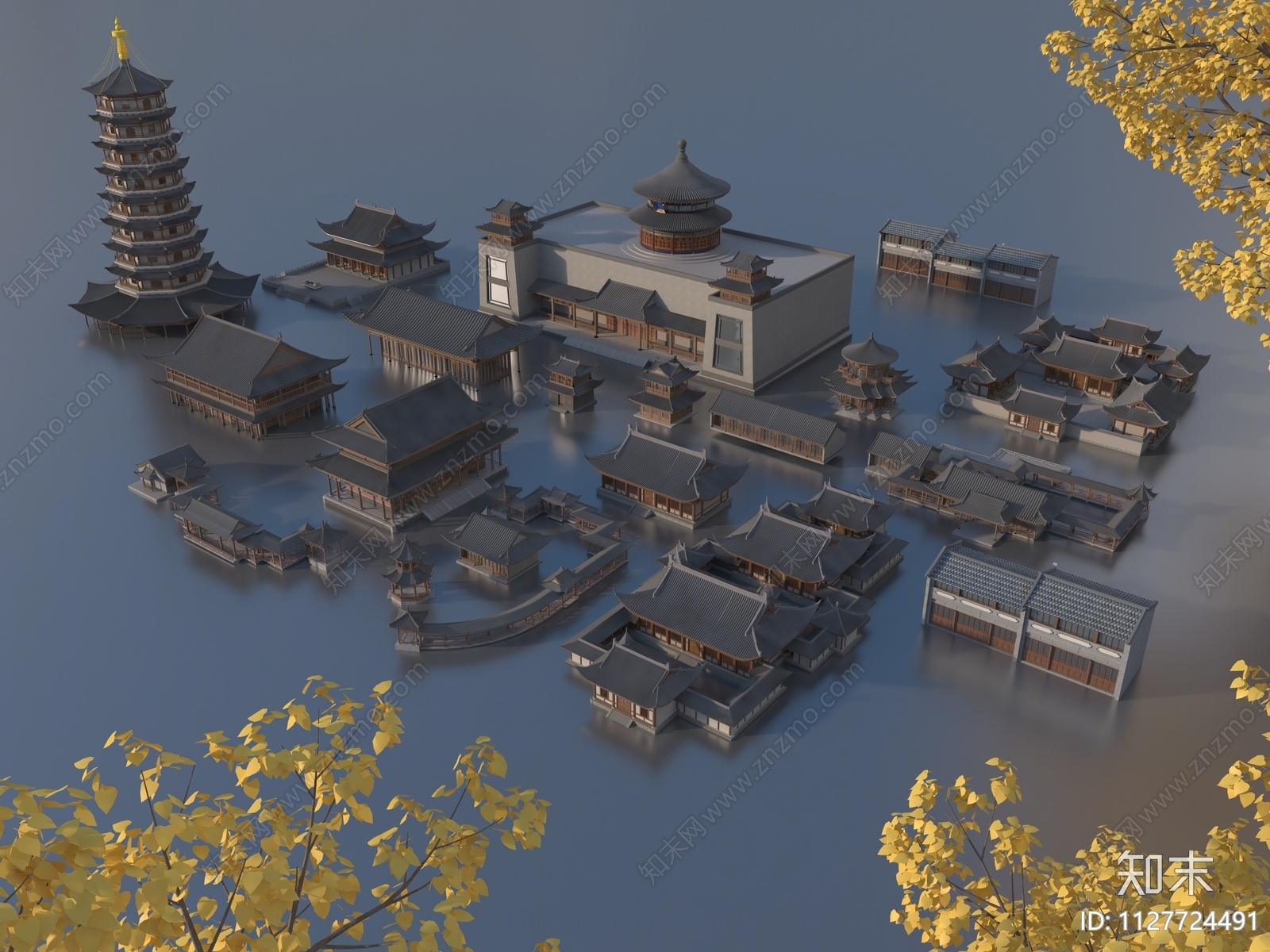 中式古建3d模型下载【id1127724491】知末3d模型网