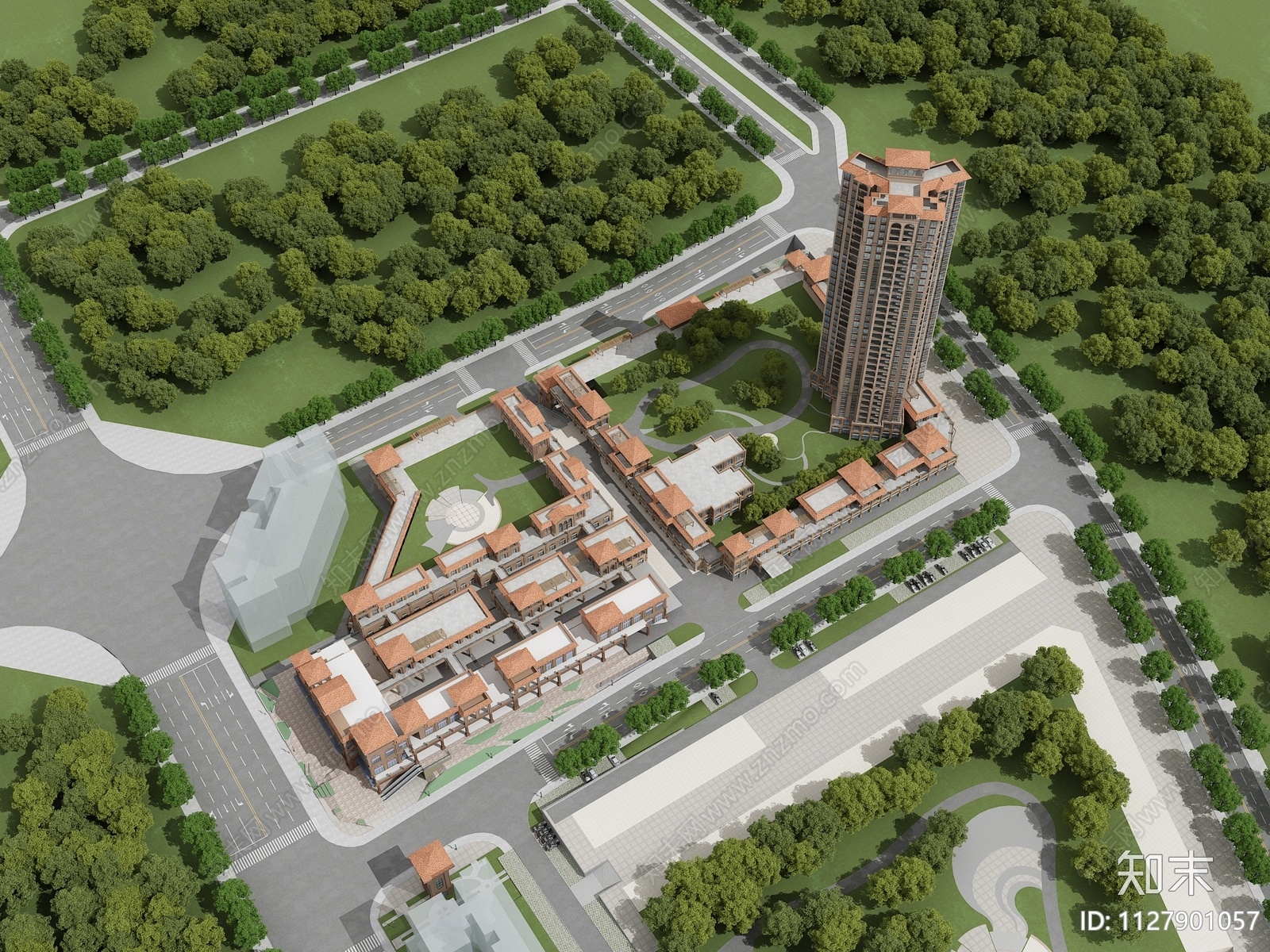 现代高层住宅鸟瞰规划3d模型下载【id1127901057】知末3d模型网