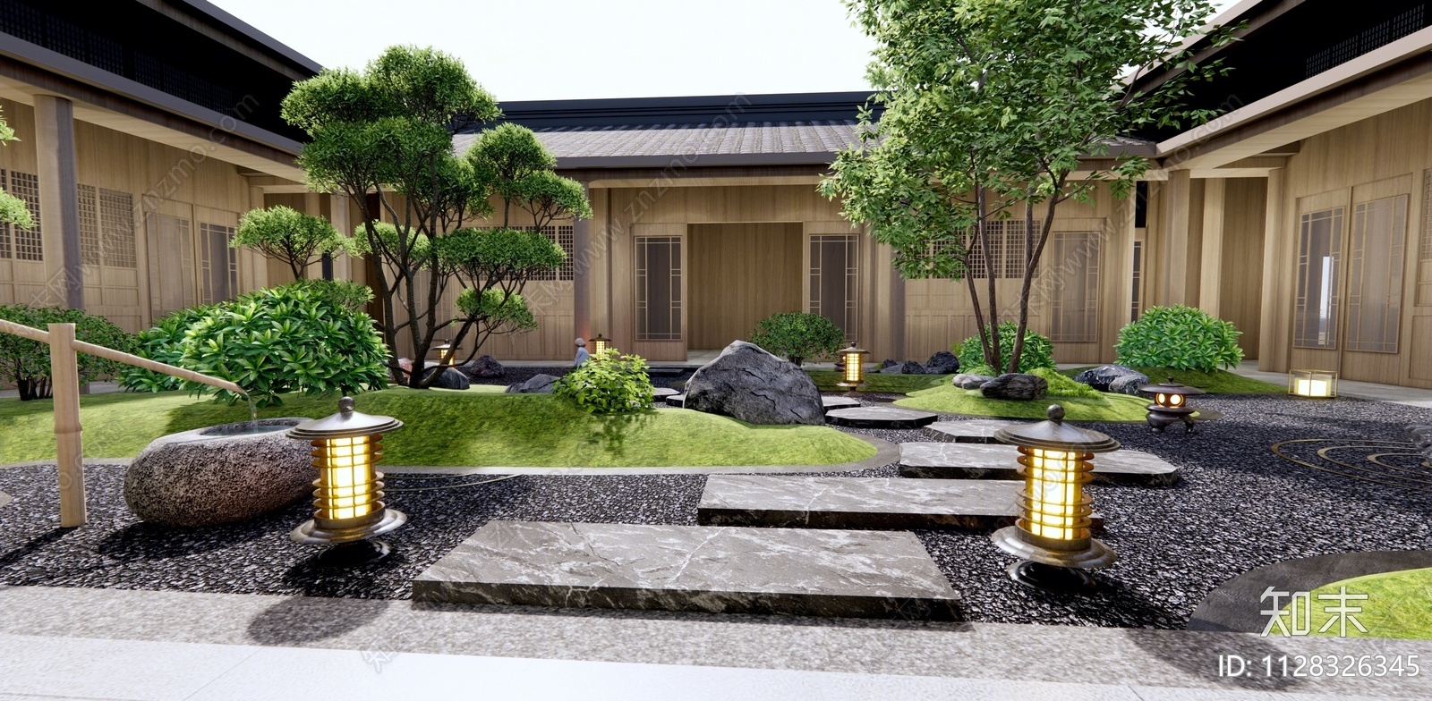 新中式庭院景观3d模型下载【id1128326345】知末3d模型网
