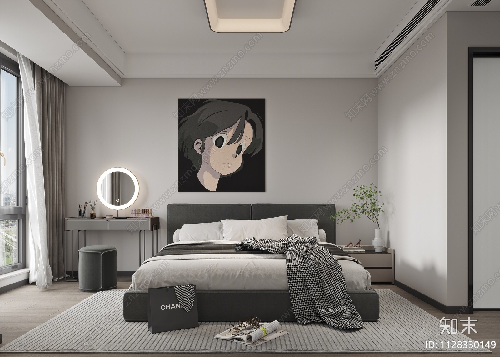 现代卧室3d模型下载【id1128330149】知末3d模型网