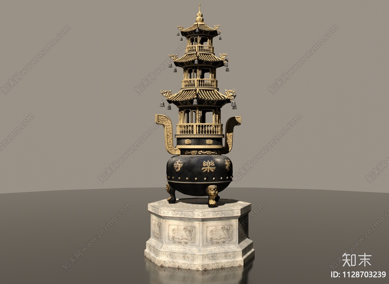 中式香炉3d模型下载【id1128703239】知末3d模型网