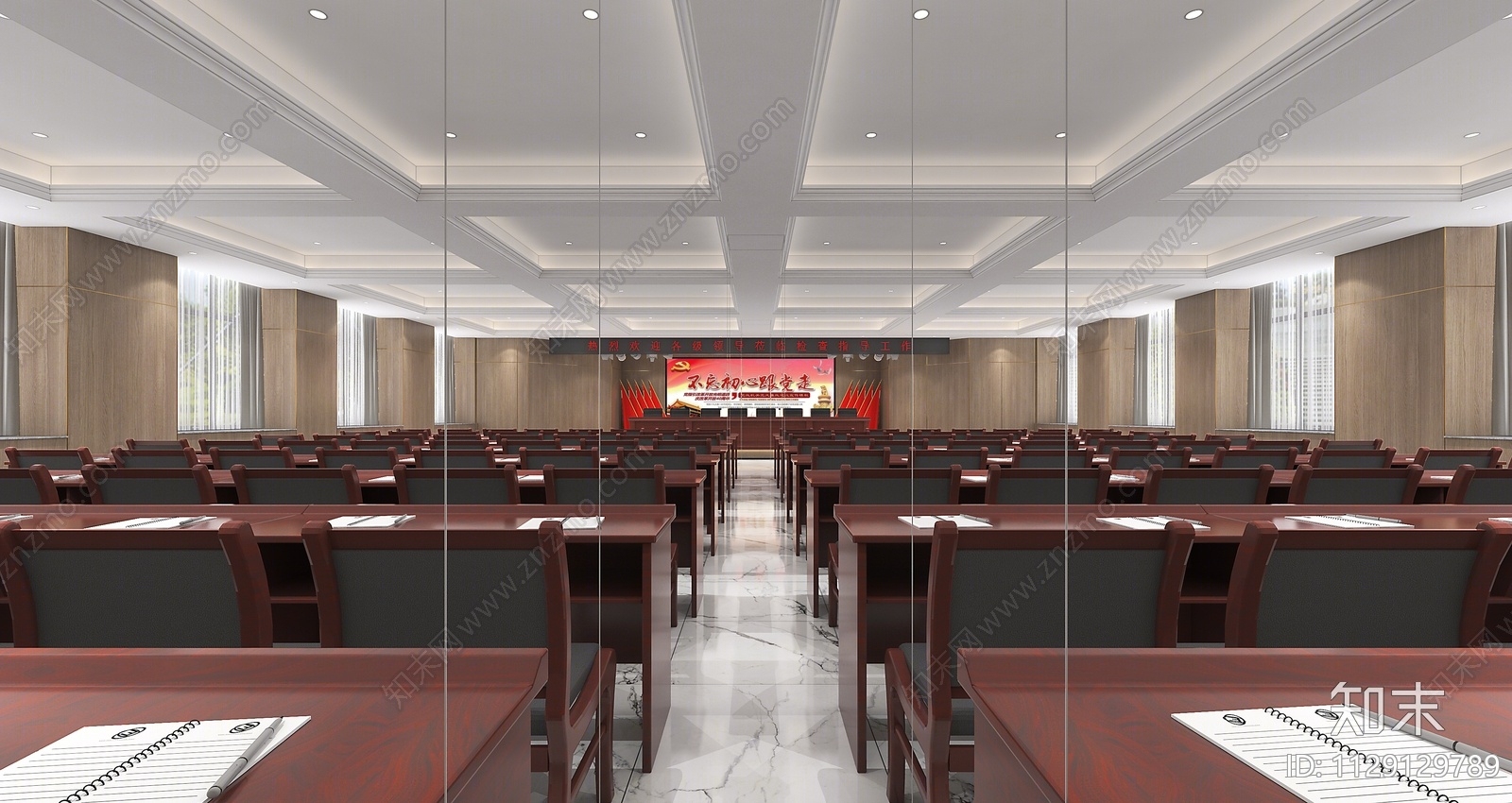 现代党建会议室3d模型下载【id1129129789】知末3d模型网