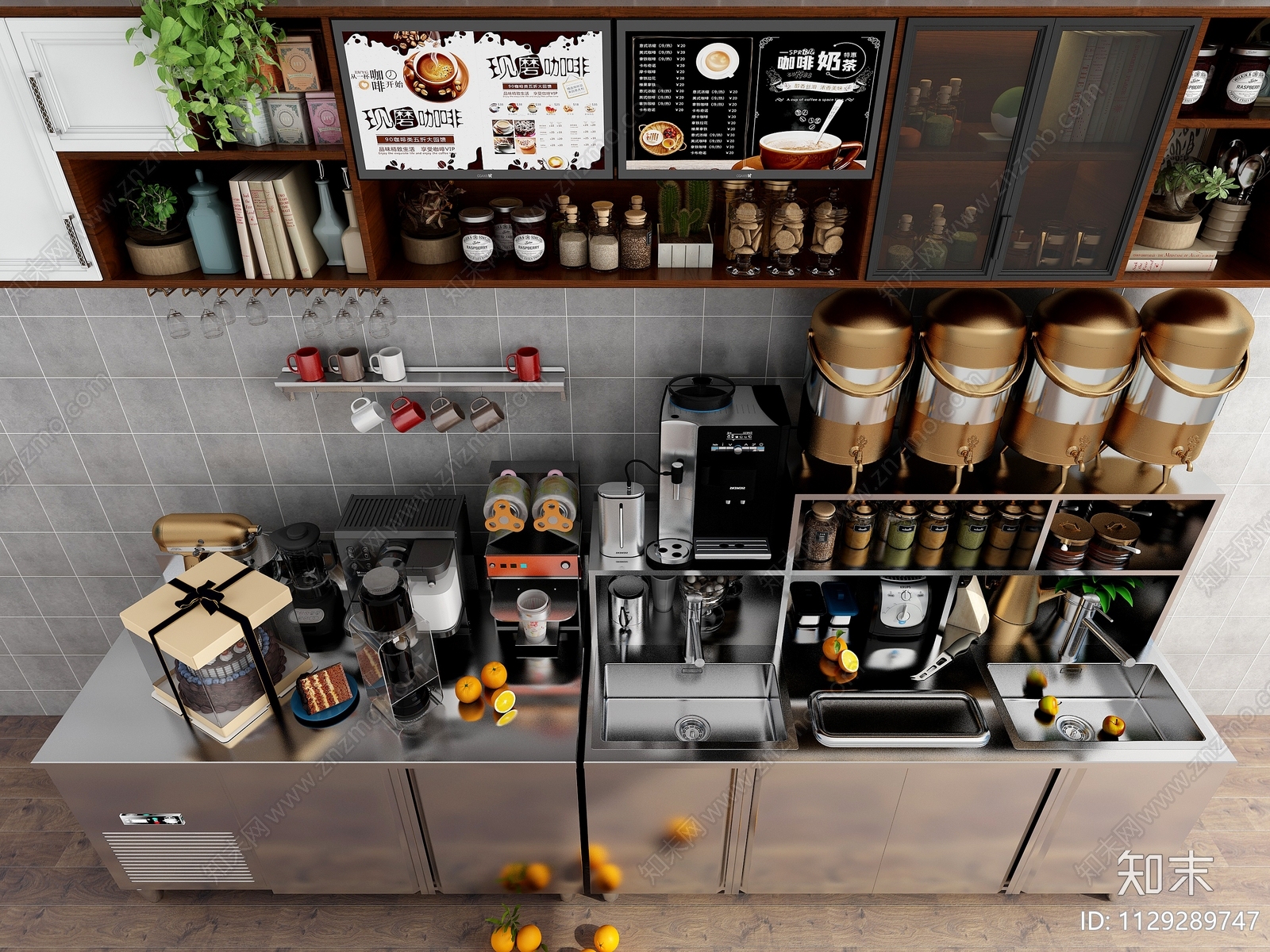 现代咖啡奶茶店奶茶工作台3d模型下载【id1129289747】知末3d模型网